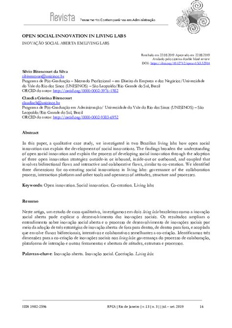Pdf Open Social Innovation In Living Labs