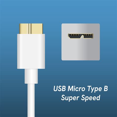Micro Usb Type B Super Speed Cable Plugs And Socket Isolated On Blue Background Vector
