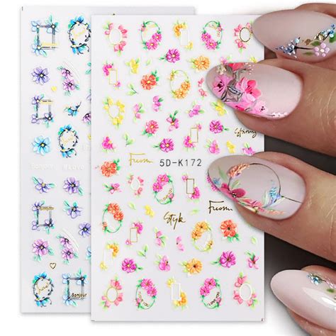 Badu Bg 5d релефни стикери за нокти с щамповани цветя Бяло лале Цвете Гравиран сватбен плъзгач