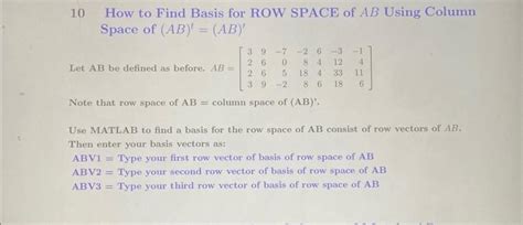 Solved 10 How To Find Basis For ROW SPACE Of AB Using Column Chegg Com