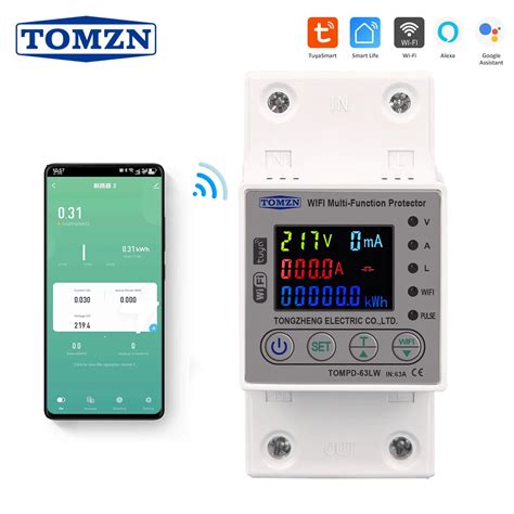 Tomzn 63a 80a Wifi Smart Energy Meter Kwh Metering Circuit Breaker Timer With Voltage Current