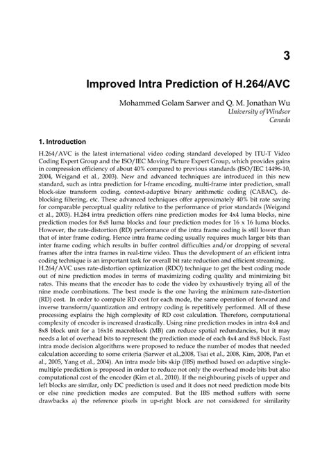 Pdf Improved Intra Prediction Of H264avc