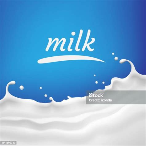 벡터 일러스트 레이 션 우유의 스플래시 및 제품 디자인에 대 한 파란색 배경에 텍스트에 대 한 공간을 가진 요구르트 파도 물이 튀는에 대한 스톡 벡터 아트 및 기타 이미지