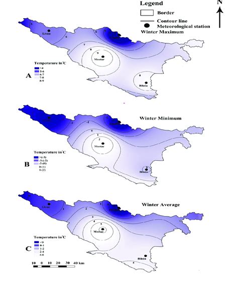 Average Winter Mean Maximal And Mean Minimal Surface Air Temperatures