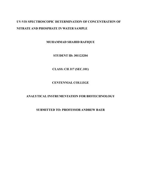Post Lab 2 Determination Of Nitrates And Phosphates Uv Vis Spectroscopic Determination Of