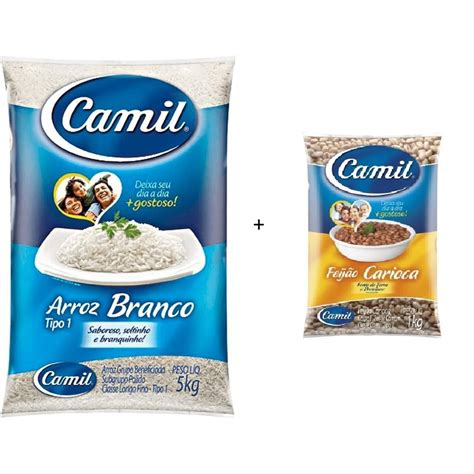 Arroz Branco Camil 5kg E Feijão Carioca 1 Kg Almoço Soltinho Fino