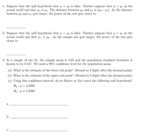 Solved 1 Suppose that the null hypothesis that μ μ0 is Chegg com