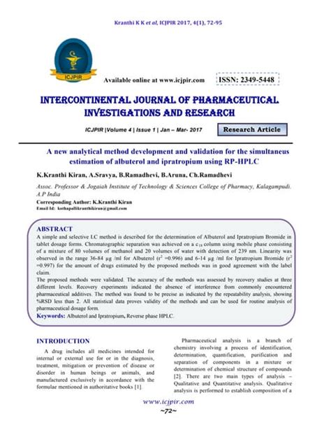 A New Analytical Method Development And Validation For The Simultaneus Estimation Of Albuterol