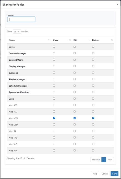 folder sharing subfolder user permissions cms features and
