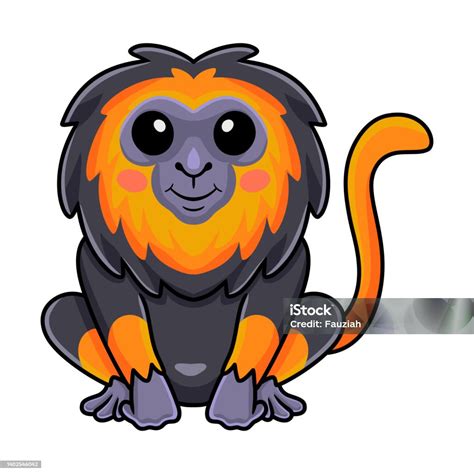 Kartun Monyet Singa Kecil Yang Lucu Duduk Ilustrasi Stok Unduh Gambar