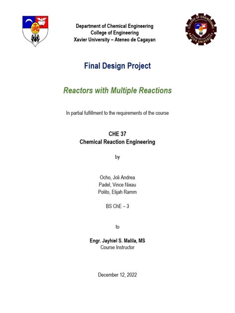 Group 4 Final Design Project Pdf Chemical Reactor Chemical