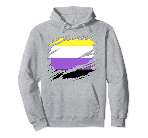 Non Binary Pride Flag Ripped Pullover Hoodie 4lvs 4loveshirt