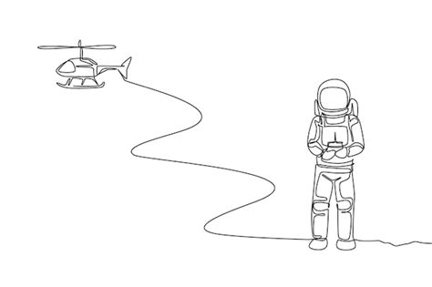 Premium Vector Single Continuous Line Drawing Of Astronaut Playing Helicopter Radio Control In