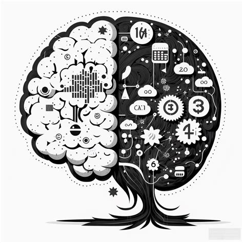 clipart of a brain full of mathematics and algorithms beautiful flat cute manga style black