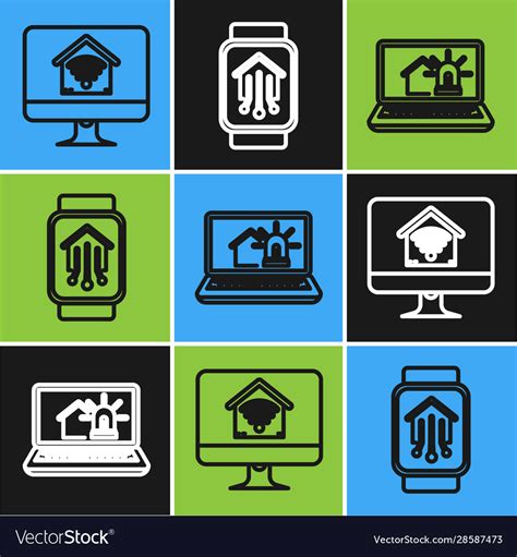 Set Line Computer Monitor With Smart Home With Wi Vector Image