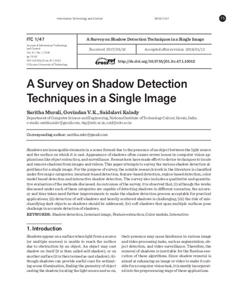 A Survey On Shadow Detection Techniques In A Single Image