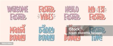 부활절 귀여운 따옴표 벡터 손 글씨 행복한 부활절 분위기 엄마 토끼 아빠 토끼 안녕하세요 부활절 시간 재밌는 휴일 슬로건 0명에 대한 스톡 벡터 아트 및 기타 이미지