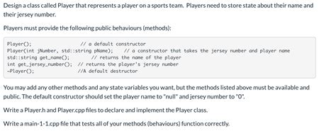 Solved Design A Class Called Player That Represents A Player