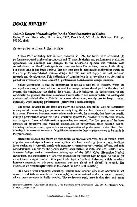 Pdf Seismic Design Methodologies For The Next Generation Of Codes Dokumen Tips