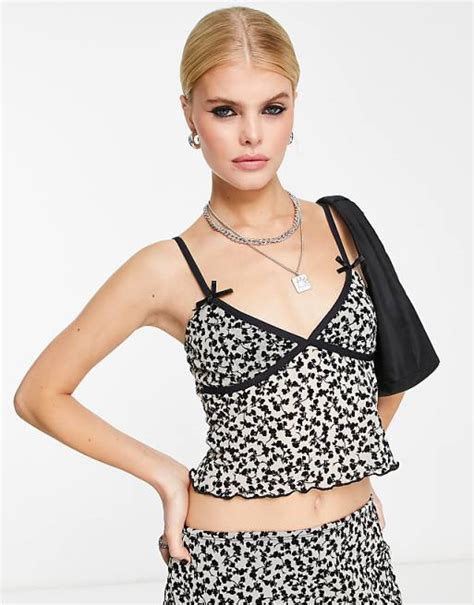 Reclaimed Vintage Ditsy Floral Flock Print Cami With Bows Co Ord In