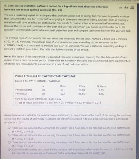Solved 6 Interpreting Statistical Software Output For A
