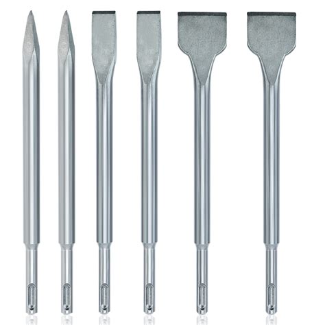 Yaetek 6pcs Sds Plus Hammer Drill Chisel Set Rotary Hammer Drill Bits With Point Chisels Flat