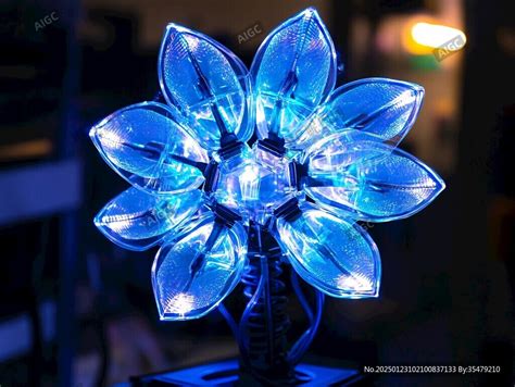 Ai创作图光感风车模型 花造型灯 花朵造型灯饰 花瓣艺术灯 科技感花 创意花卉灯饰 荷花图案灯 蓝色艺术灯光 仿生琉璃灯 玻璃莲花灯 立体玻璃花 琉璃荷花灯 花朵装饰灯 亚克力发光模型 荷花
