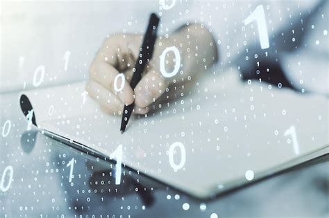 premium photo double exposure of creative abstract binary code