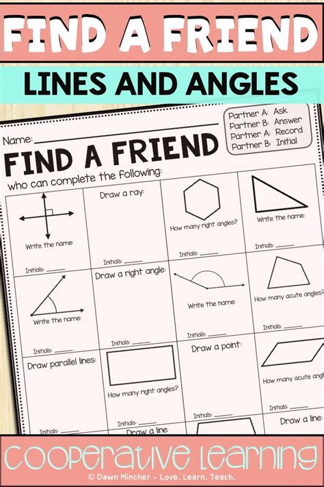 Types Of Lines Classifying Angles 4th Grade Geometry Review Find Someone Who Fourth Grade