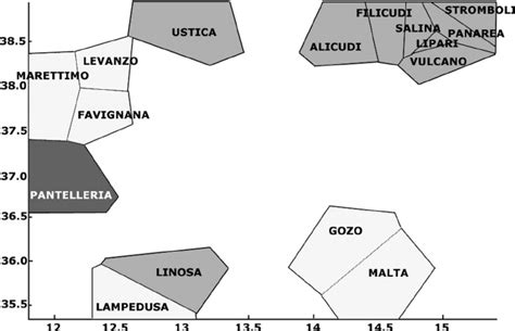 clustering of islands inferred with the programme baps using the