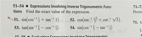 solved 51 54 expressions involving inverse trigonometric