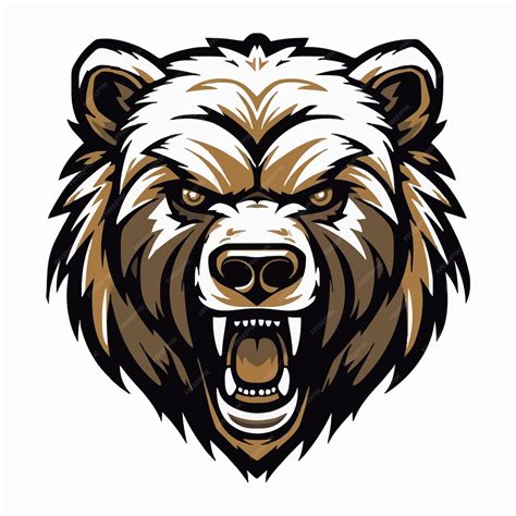 Angry Grizzly Bear Head Vector Art Illustration Isolated On White