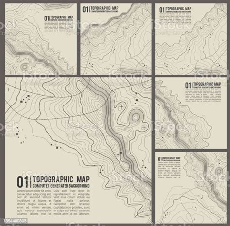 지형 패턴 텍스처 벡터 세트 회색 윤곽선 벡터 지형 지리적 산 지형 벡터 일러스트레이션 육지 벡터 지형에 대한 지도 고도 그래픽