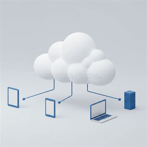 A Digital Illustration Depicts Cloud Computing A Large White Cloud Is Centrally Stock