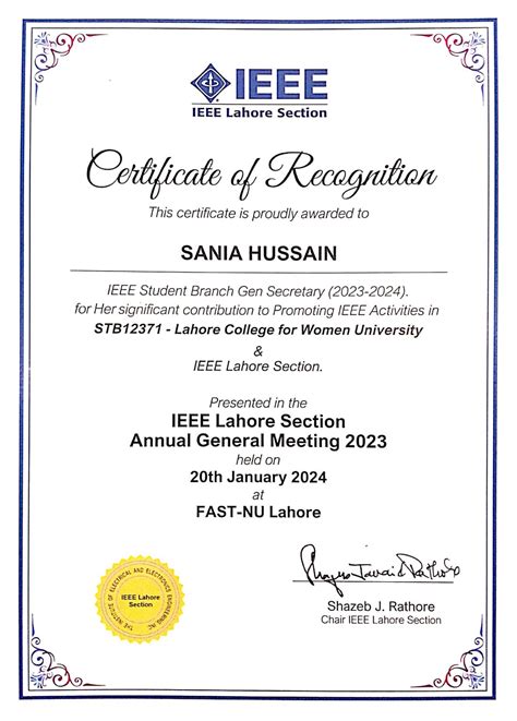 Sania Hussain On Linkedin Certificate Of Recognition This Certificate Is Proudly Awarded To