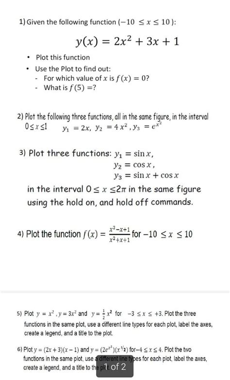 Solved 1 Given The Following Function −10≤x≤10