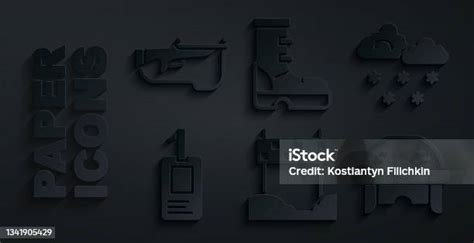 결승선에 리본을 설정 눈과 구름 식별 배지 하키 헬멧 방수 고무 부팅과 바이 애슬론 소총 아이콘 벡터 3차원 형태에 대한 스톡