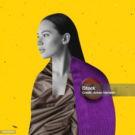 현대 미술 콜라주 환경 보호의 중요성을 강조하기 위해 다양한 소재로 만든 화려한 천을 입은 세련된 여성 20 24세에 대한 스톡 사진 및 기타 이미지 Istock