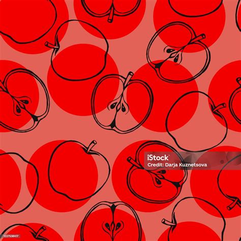 손으로 그린 과일 요소 사과와 원활한 패턴 채식 벽지 디자인 포장 섬유 배경 디자인 엽서 및 포스터 0명에 대한 스톡 벡터 아트