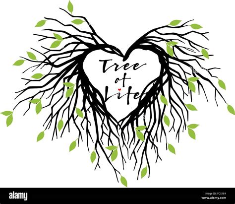 Tree Of Life Heart Shaped Tree Branches With Green Leaves Vector Stock Vector Art
