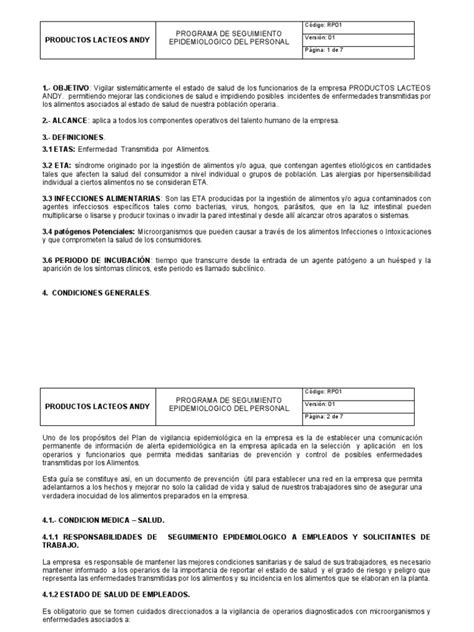 Programa Manejo Epidemiologico Del Personal Pdf Infección Patógeno