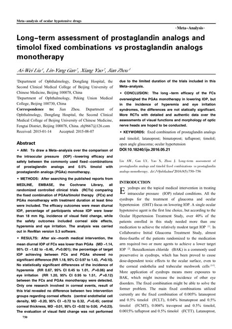 Pdf Long Term Assessment Of Prostaglandin Analogs And Timolol Fixed Combinations Vs