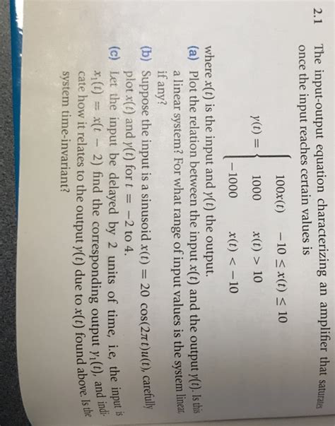 Solved The Input Output Equation Characterizing An Amplifier