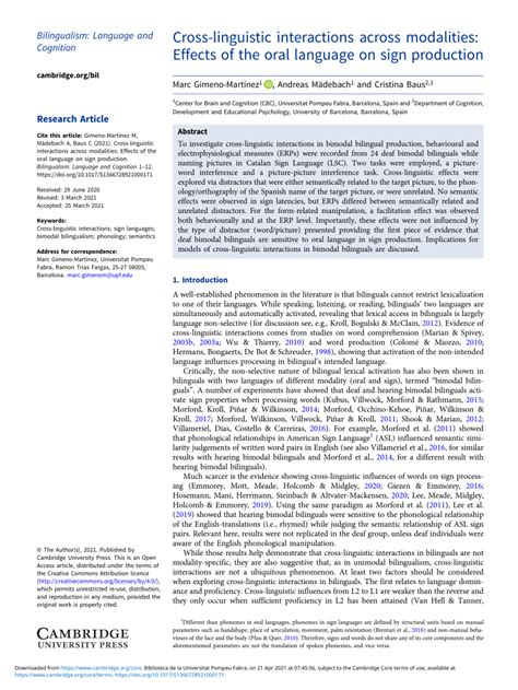 Pdf Cross Linguistic Interactions Across Modalities Effects Of The Oral Language On Sign