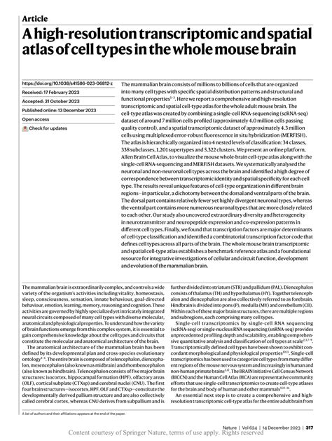Pdf A High Resolution Transcriptomic And Spatial Atlas Of Cell Types In The Whole Mouse Brain