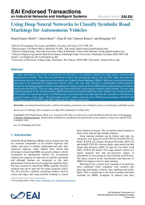 Pdf Using Deep Neural Networks To Classify Symbolic Road Markings For Autonomous Vehicles
