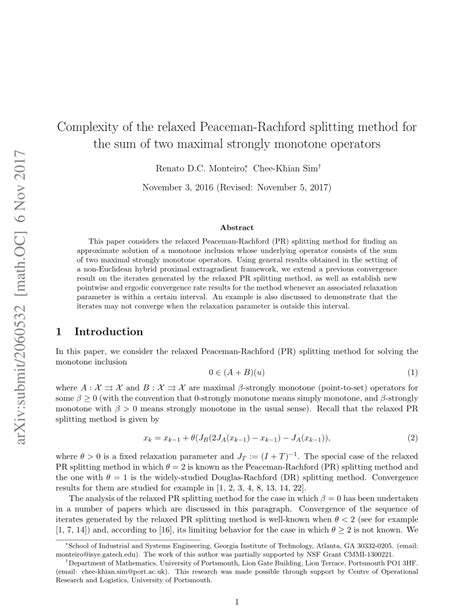 Pdf Complexity Of The Relaxed Peaceman Rachford Splitting Method For The Sum Of Two Maximal
