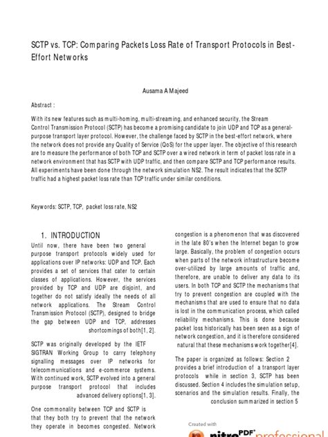 Sctp Vs Tcp Comparing Packets Loss Rate Of Transport Protocols In Best Effort Networks Pdf
