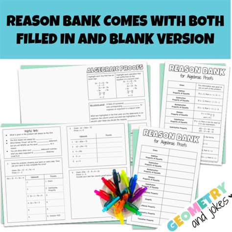 Algebraic Proofs Guided Notes For Geometry Notebooks Two Column Algebra Proofs