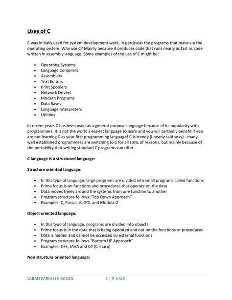 C Basics Programmig Uses Of C C Was Initially Used For System